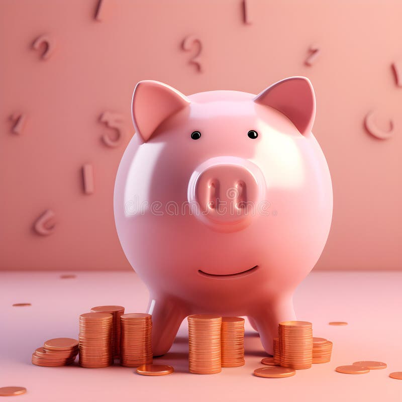 3d Render Piggy Bank and Save Money Concept . Stock Illustration ...