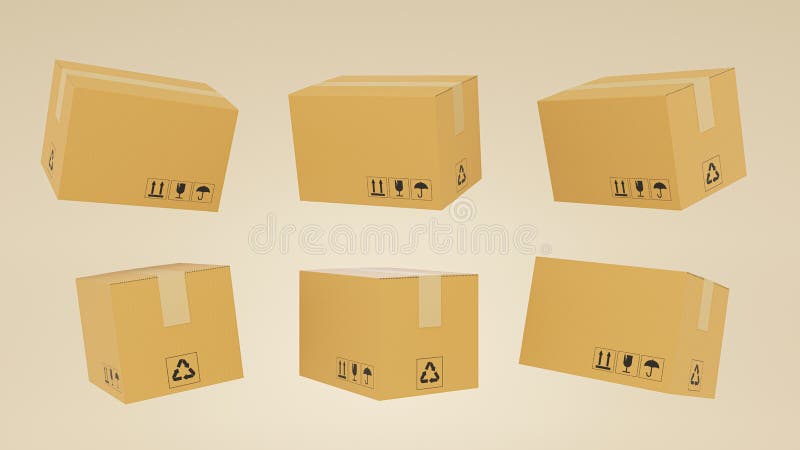 3D Render of Pile of Stacked Realistic Cardboard Brown Delivery Boxes ...