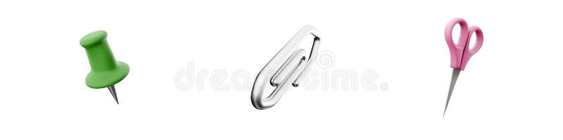 3d Render Pin, Attach, Scissors Icon Set on White Background. 3d ...