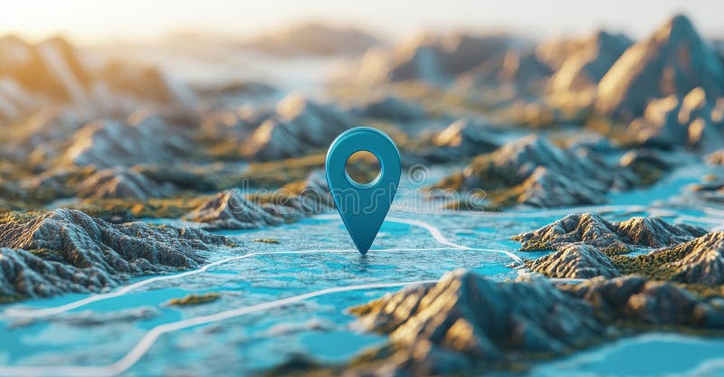 3D Render of a Pin Icon Location Symbol on a Map, with a Gps Direction ...