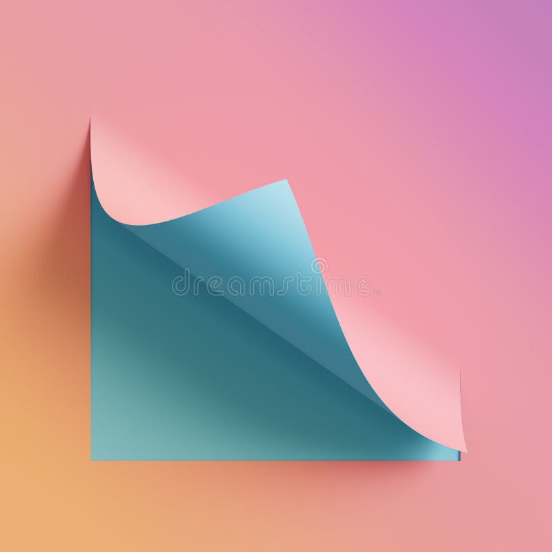 3d Render, Pink Blue Note Paper, Curled Corner, Page Curl. Abstract ...
