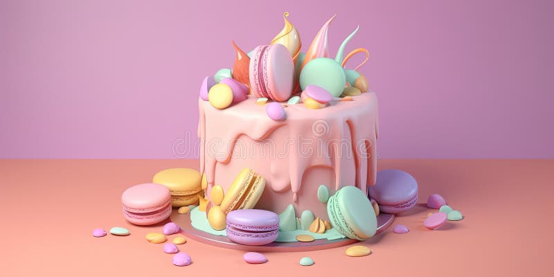 3d Render of a Pink Cake with Sweets Editorial Image - Illustration of ...