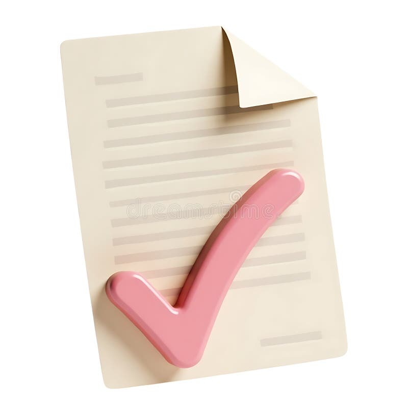 Pink Checkmark on Beige Document 3D Render Clean Design White Stock ...