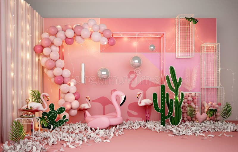 3d render pink color decor stock illustration. Illustration of design ...