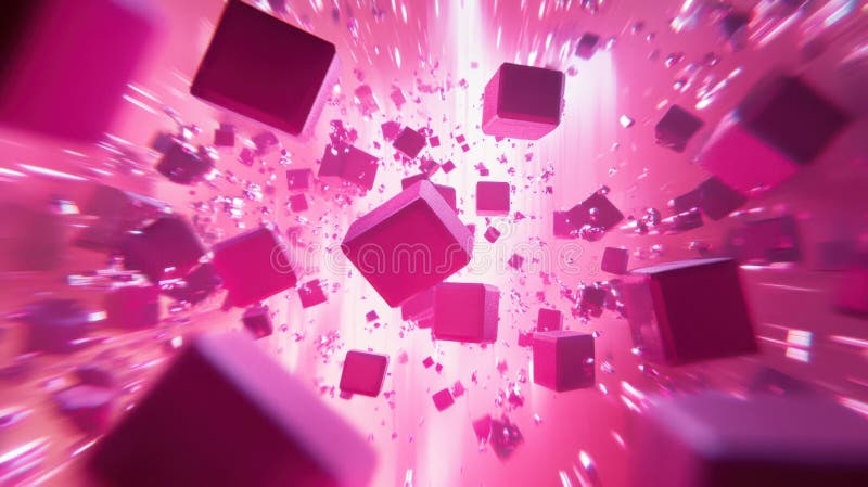 A 3D Render of Pink Cubes Exploding in a Pink Space Stock Illustration ...