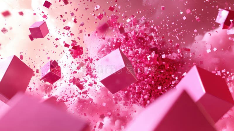 A 3D Render of Pink Cubes Exploding in a Pink Space Stock Illustration ...