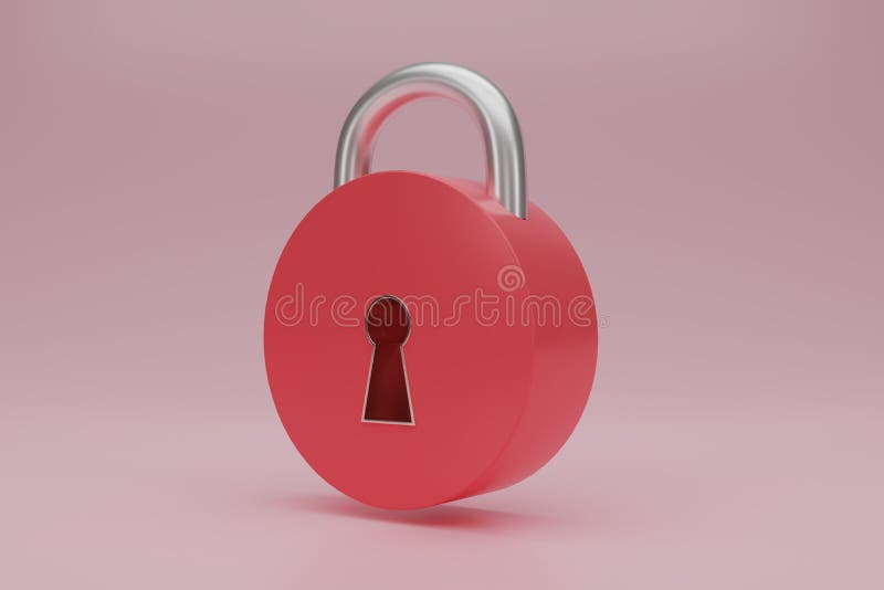 3D Render Pink Metal Padlock Icon Isolated on Light Pink Background ...