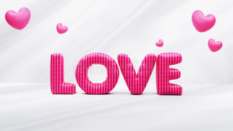 3D Render of Pink Polka Dot Foil Love Text on Hearts Decorated Glossy ...