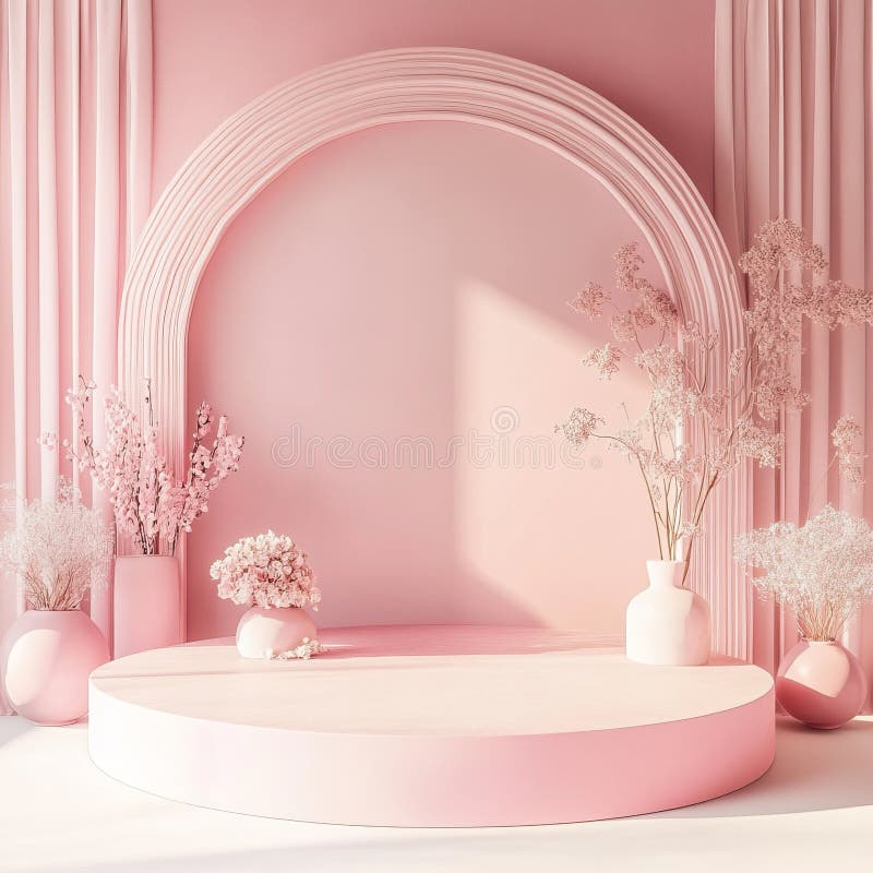 3d Render, Pink Round Podium for Product Presentation, Abstract ...