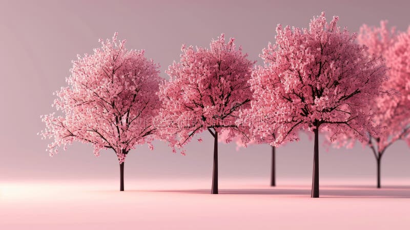 3d Render of Pink Sakura Trees on a Pink Background. Generative AI ...