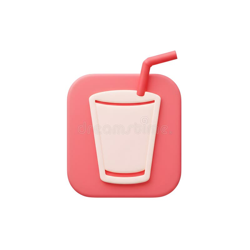 3D Render of a Pink Square Icon Featuring a Drink with Straw ...
