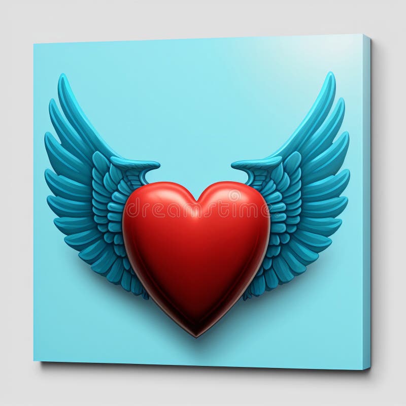 3D Render Pixar Style Red Heart with Wings Stock Illustration ...