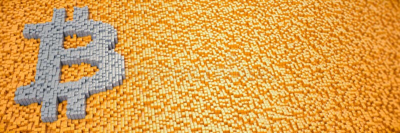 3d Render - Pixelated Bitcoin Symbol Made from Cubes - Orange Stock ...