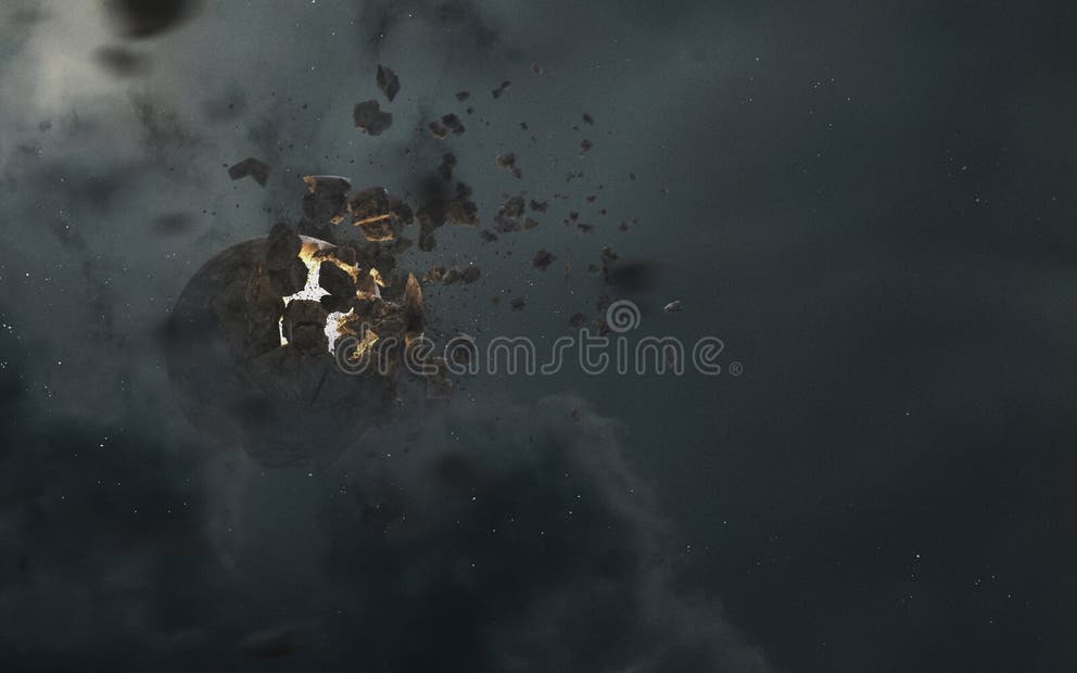 3D Render of Planet Explosion. 5K Realistic Science Fiction Art Stock ...
