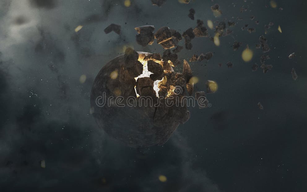 3D Render of Planet Explosion. 5K Realistic Science Fiction Art Stock ...