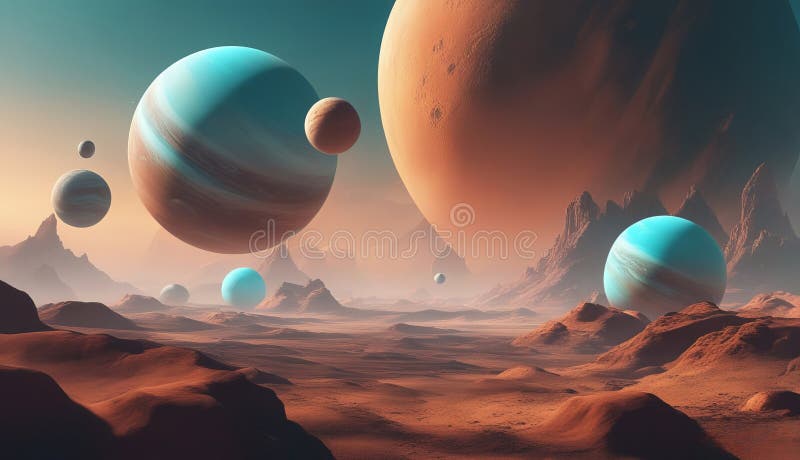 3d Render of Planets in the Desert. Space Exploration Concept Stock ...