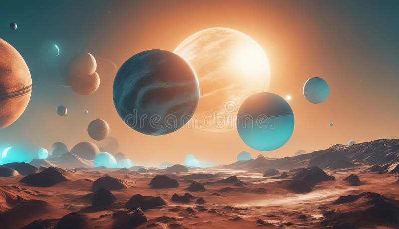3d Render of Planets in the Desert. Space Exploration Concept Stock ...