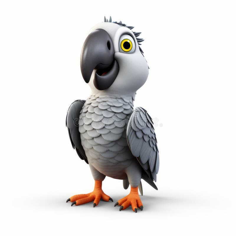 3d Render Plastic Cartoon of African Grey on White Background Stock ...