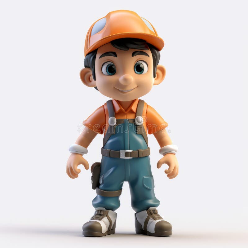 3d Render of Plastic Cartoon Character B in Overalls Stock Illustration ...