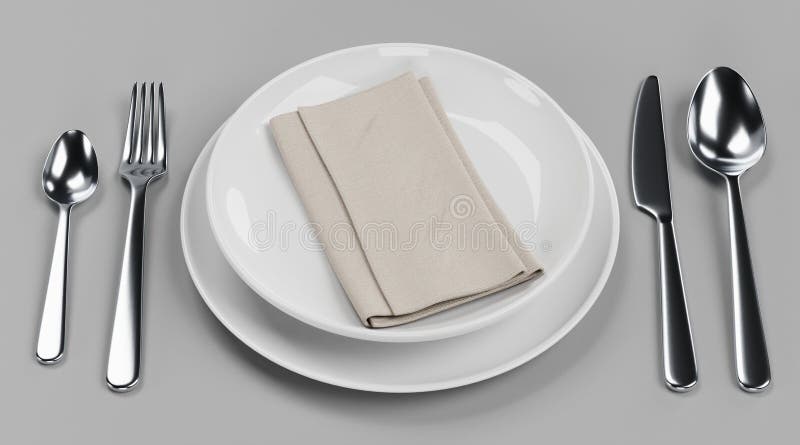 3D Render of Plate with Cutlery Stock Illustration - Illustration of ...