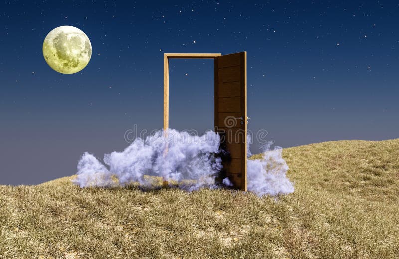 3D Render Platform and Natural Podium on the Dry Grass Field with Open ...