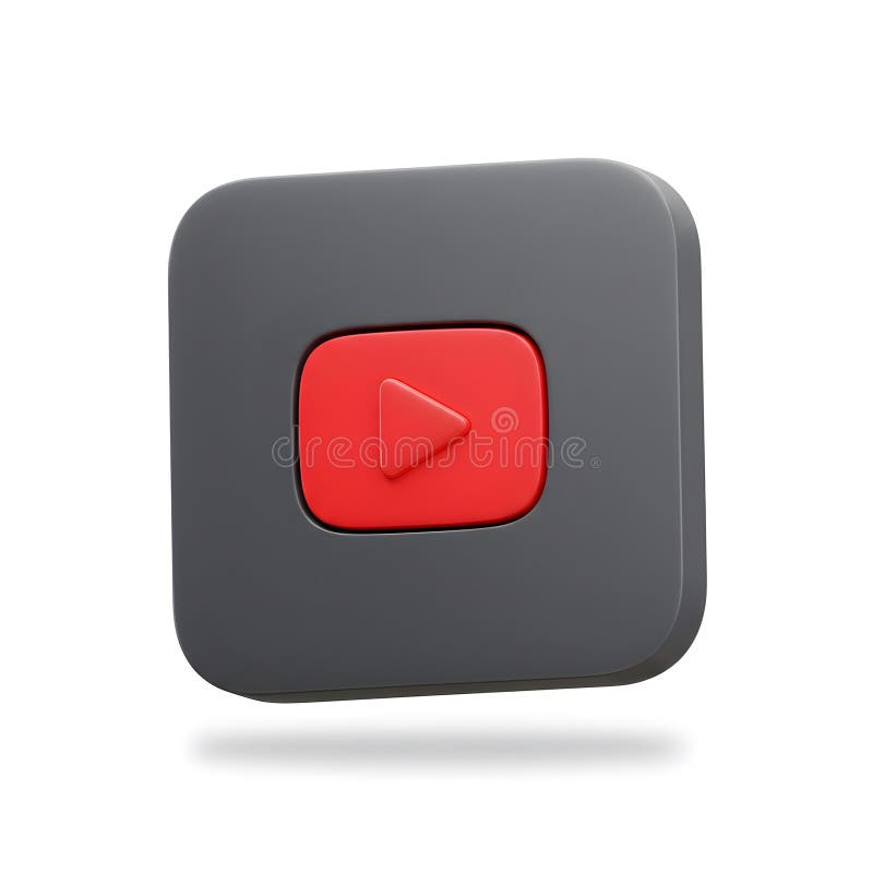 3D Render of a Play Button Icon on a Dark Gray Square for YouTube ...