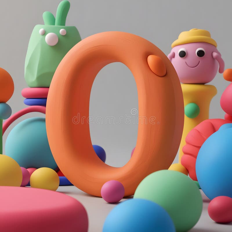 3D Render of Playful Letter O Surrounded by Colorful CGI Clay Objects ...