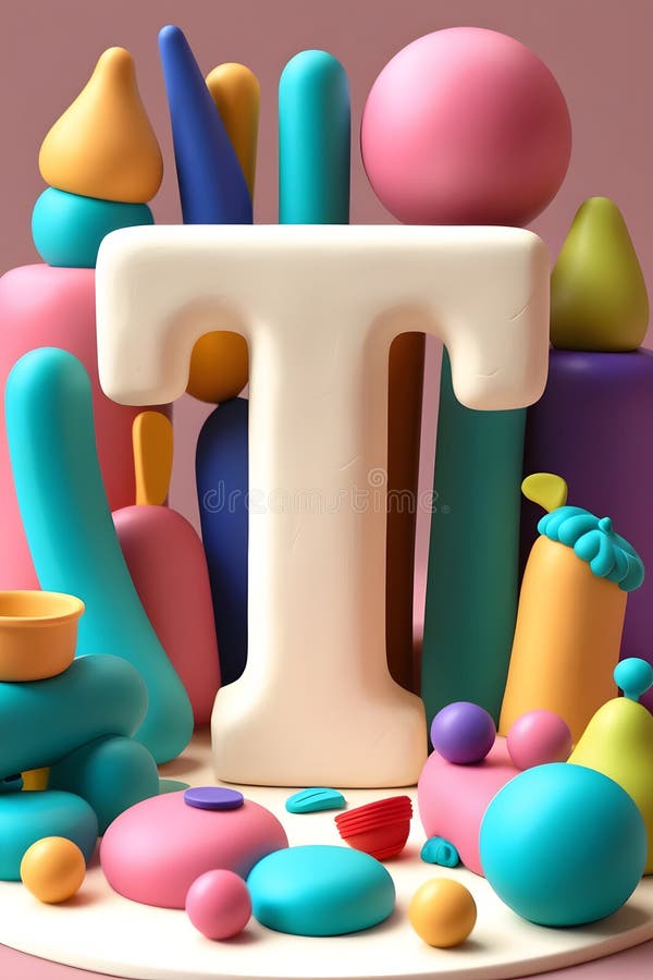 3D Render of Playful Letter T Surrounded by Colorful CGI Objects in ...