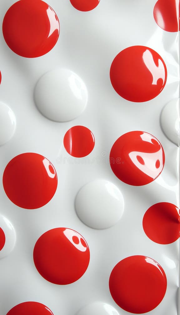 3D Render, Playful Polka Dot Pattern, Red and White Spotty Background ...