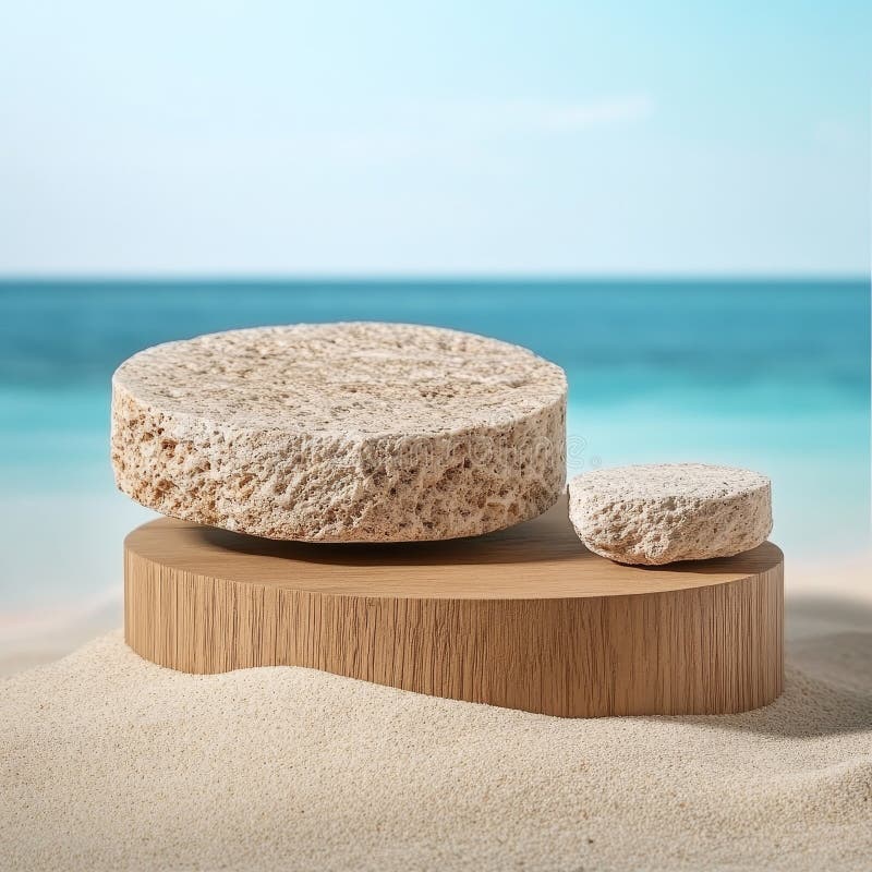 3d Render of Podium for Product Display on the Beach Sand. Stock ...