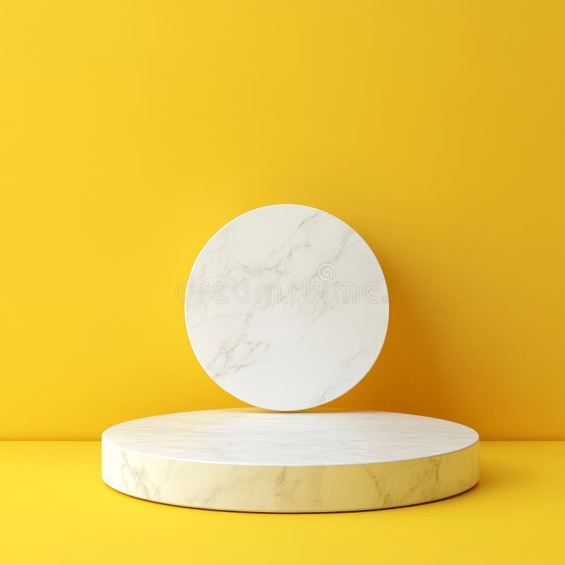 3d Render of Podium for Product Display with Circle on Yellow ...