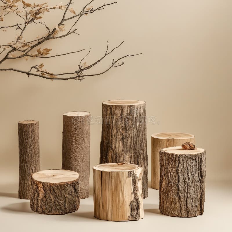 3d Render of Podiums Made of Tree Trunks and Dry Branches Stock ...
