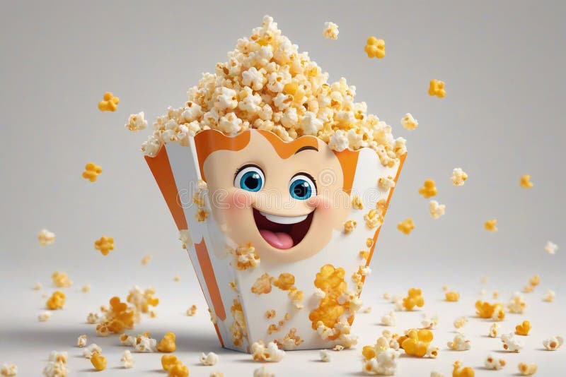 3d Render of Popcorn Character with Smiley Face on White Background ...