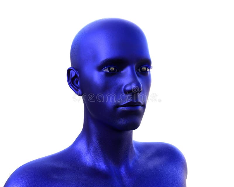 3D Render. Portrait of a Blue Bald Man on a White Background. Stock ...