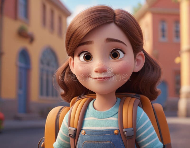 3D Render Portrait of a Girl with a Backpack Going To School Stock ...
