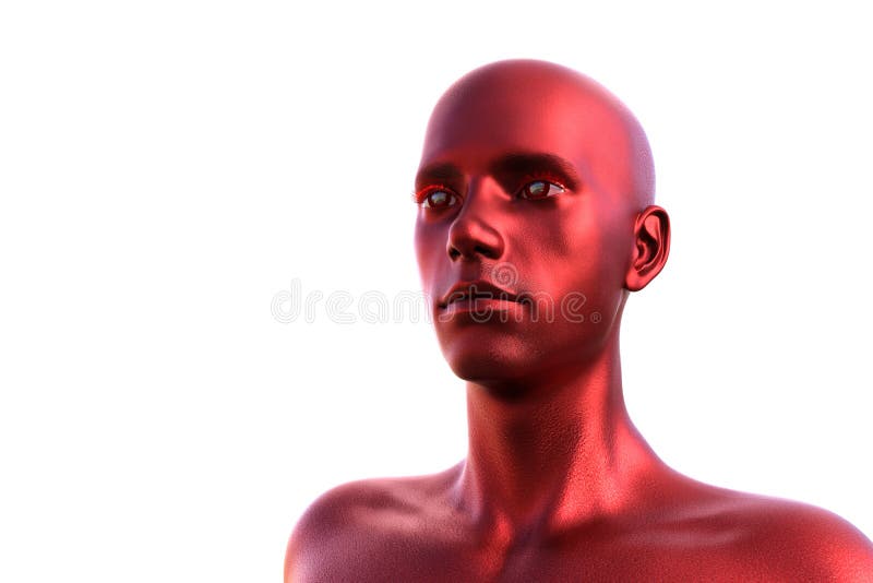 3D Render. Portrait of a Red Bald Man on a White Background. Stock ...