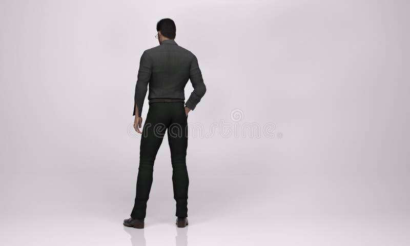 3D Render : Back View of a Standing Man Pose in Black Shirt Stock ...