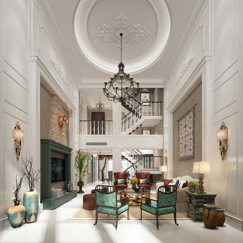 3d Render of Postmodern Living Room Stock Illustration - Illustration ...