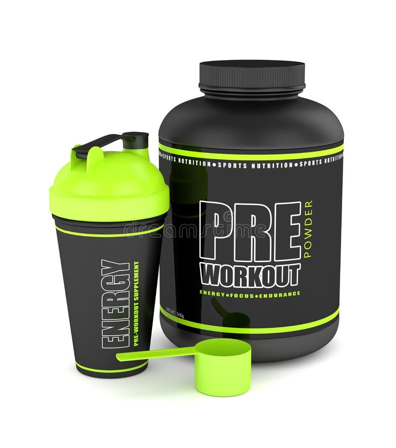 3d Render of Pre-workout Powder with Shaker and Spoon Stock ...
