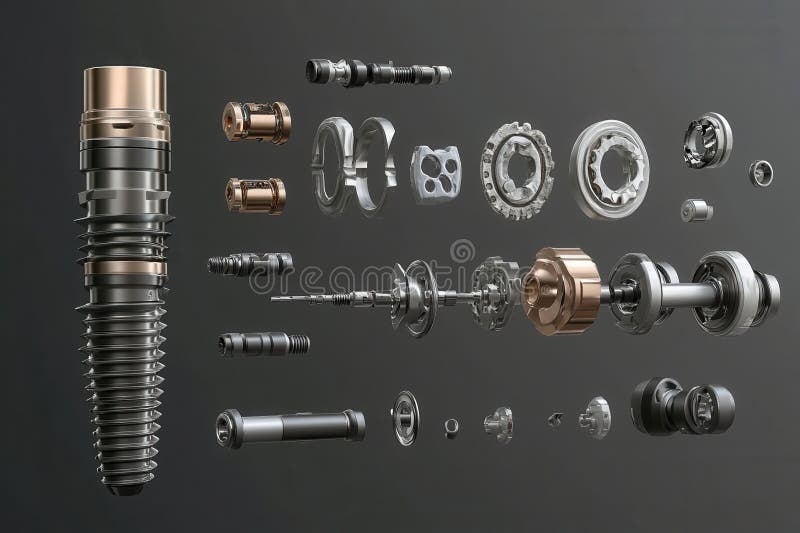 Detailed 3D Render of a Dental Implant in Exploded View Showcasing All ...
