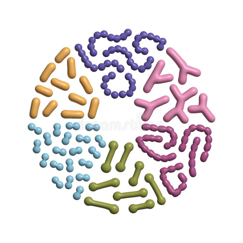 3d Render Probiotic Bacteria Types Set In Circle Shape Good Microbiota