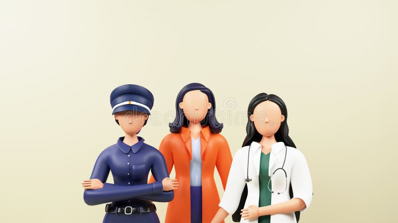 3D Render of Professional Young Women Characters Together on Light ...