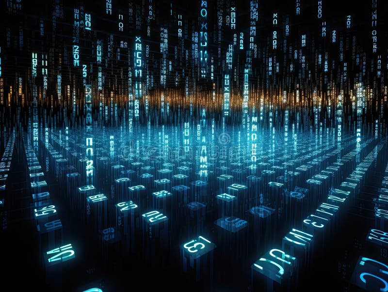 3D Render of Programming Binary World, Machine Processes Inside ...