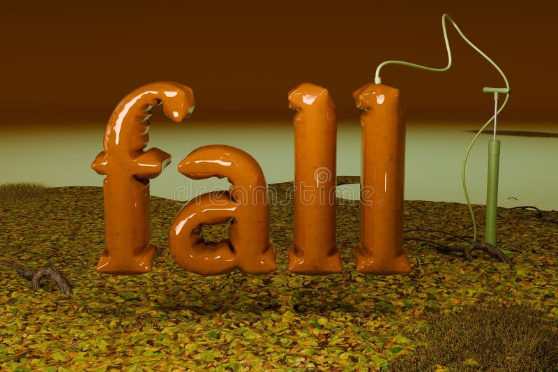 3d Render of Pumped Up Letters Spelling Out Fall with Fallen Leaves ...