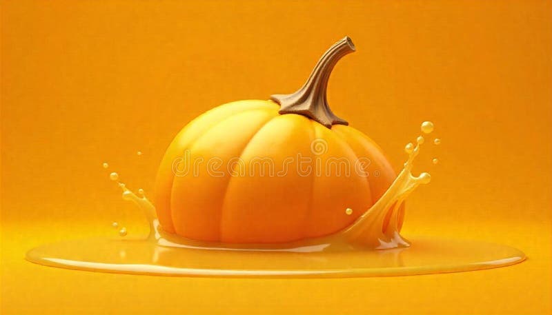 3D Render Pumpkin with Splash Against Orange Background Stock ...
