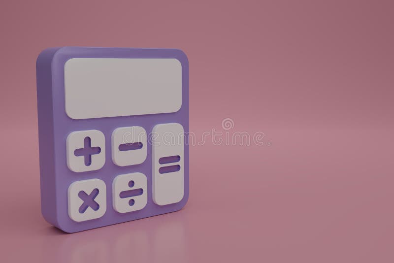 3d Render Purple Calculator Icon on Pink Background. Cartoon Minimal ...