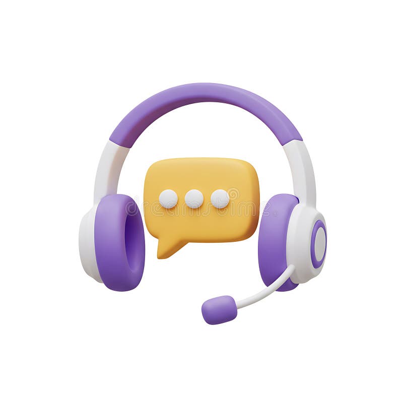 3D Render of Purple Headset with Chat Bubble for Customer Support and ...