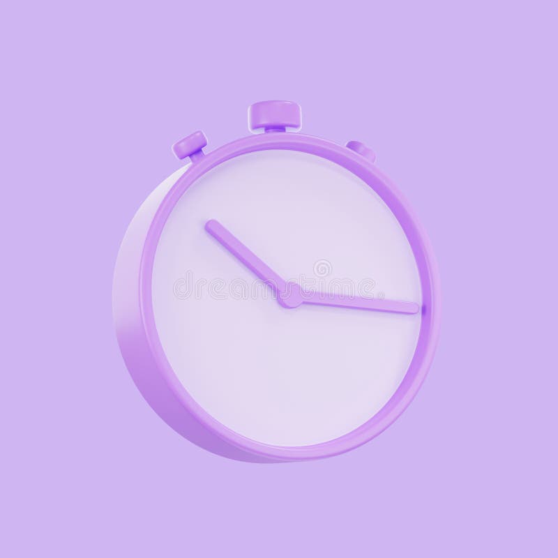 3d Render Purple Pastel Color Alarm Clock, 3D Circle Clock Icon Stock ...