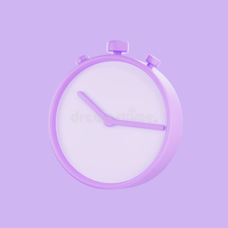 3d Render Purple Pastel Color Alarm Clock, 3D Circle Clock Icon Stock ...