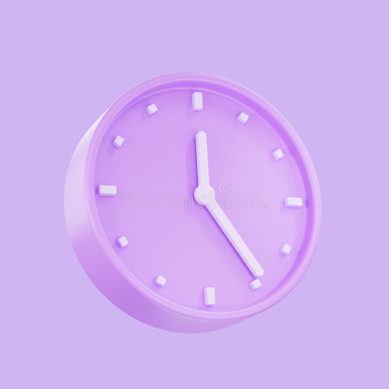 3d Render Purple Pastel Color Alarm Clock, 3D Circle Clock Icon Stock ...